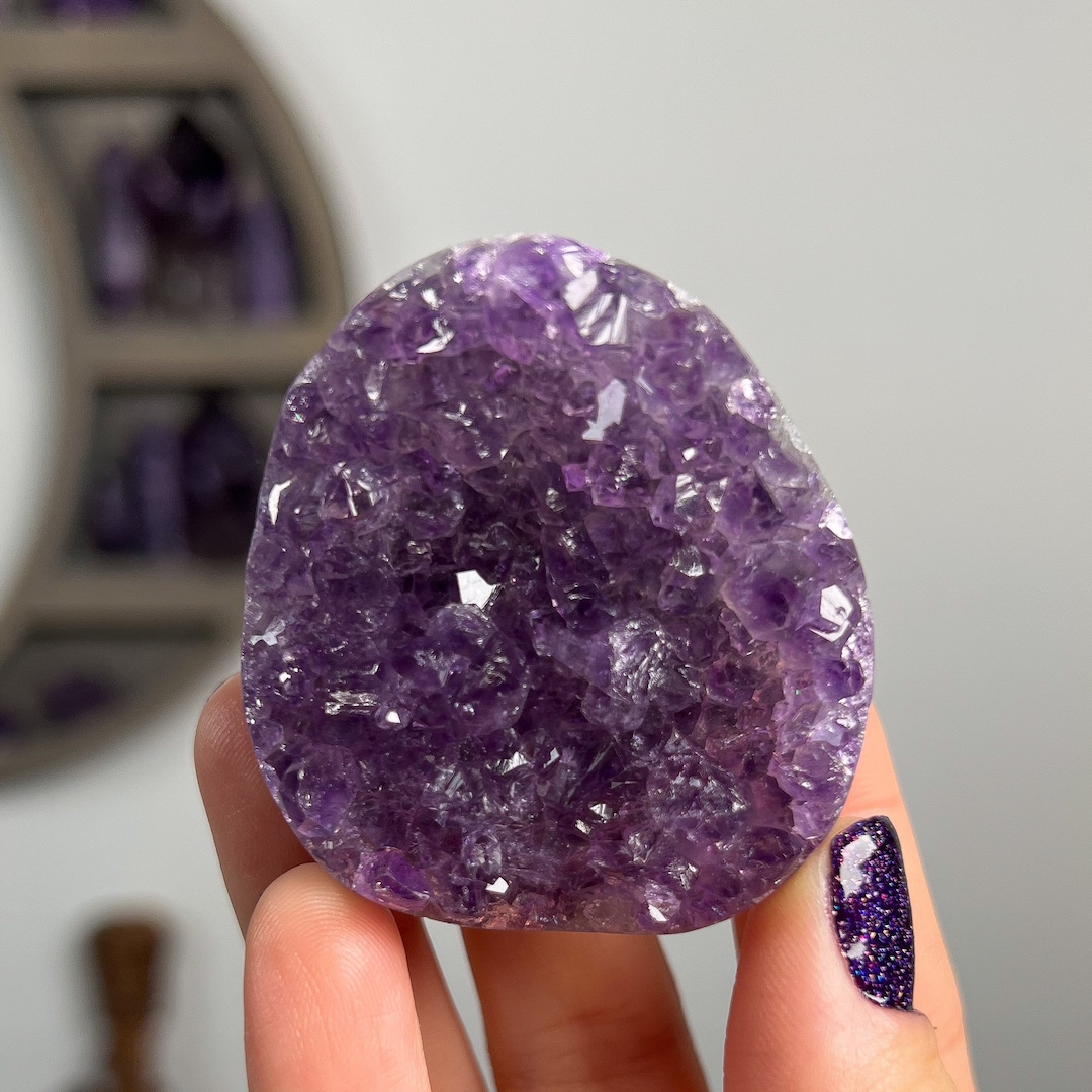 Gemmy Purple Amethyst Geode Jasper Palm Stone From Uruguay - Etsy