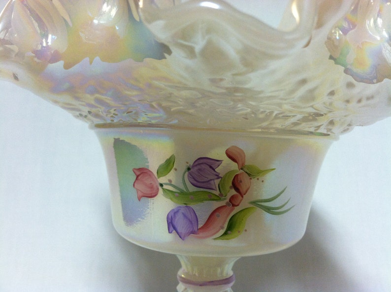 Beautiful Fenton Hand Painted Carnival Glass Crimped Compote Dish - Etsy