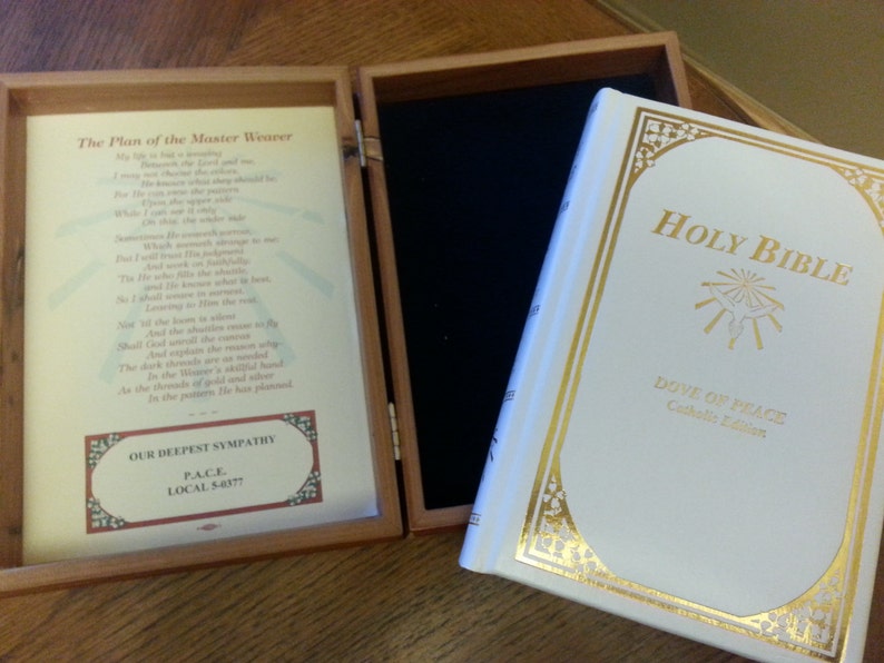 Gorgeous Cedar Bible Box With Holy Bible Dove of Peace, Catholic ...