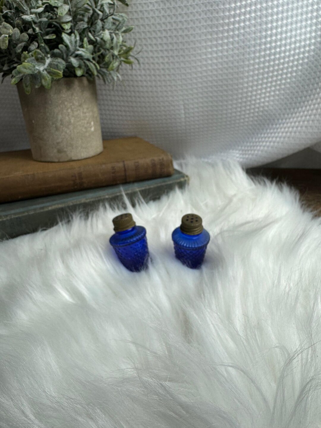 Vintage Cobalt Blue Glass Salt & Pepper Shaker Set, Mini Salt Pepper ...