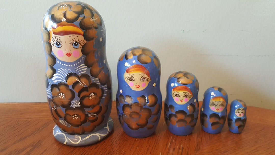 Set of 5 Russian Nesting Dolls, Hand Painted, Blue - Etsy