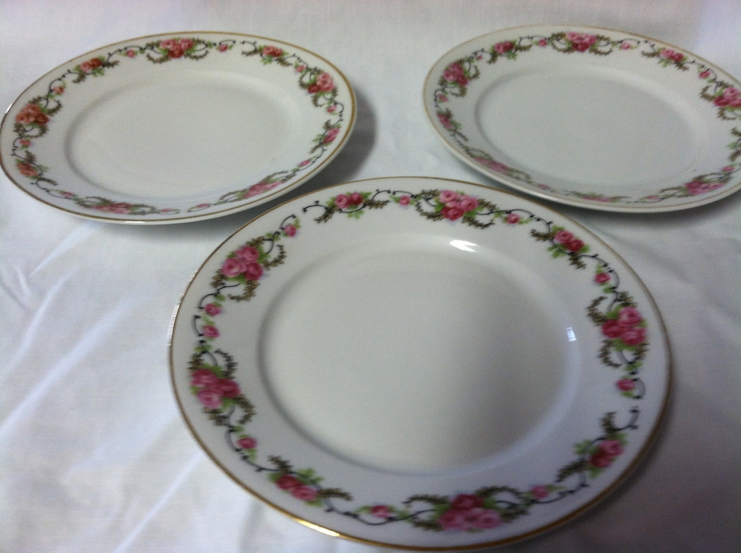 Set of 3 Rose Pattern Plates - Etsy