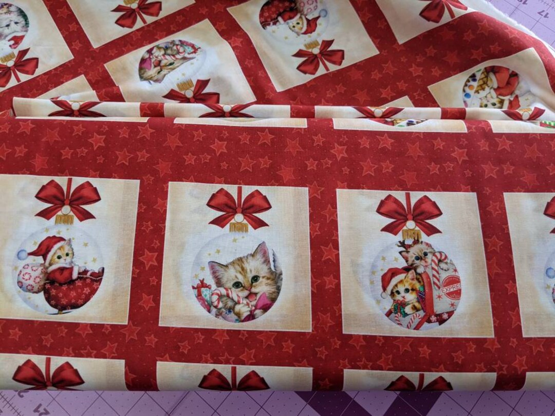 Kitten Christmas Panel - Small 4.25" Blocks With Kitten Ornaments ...