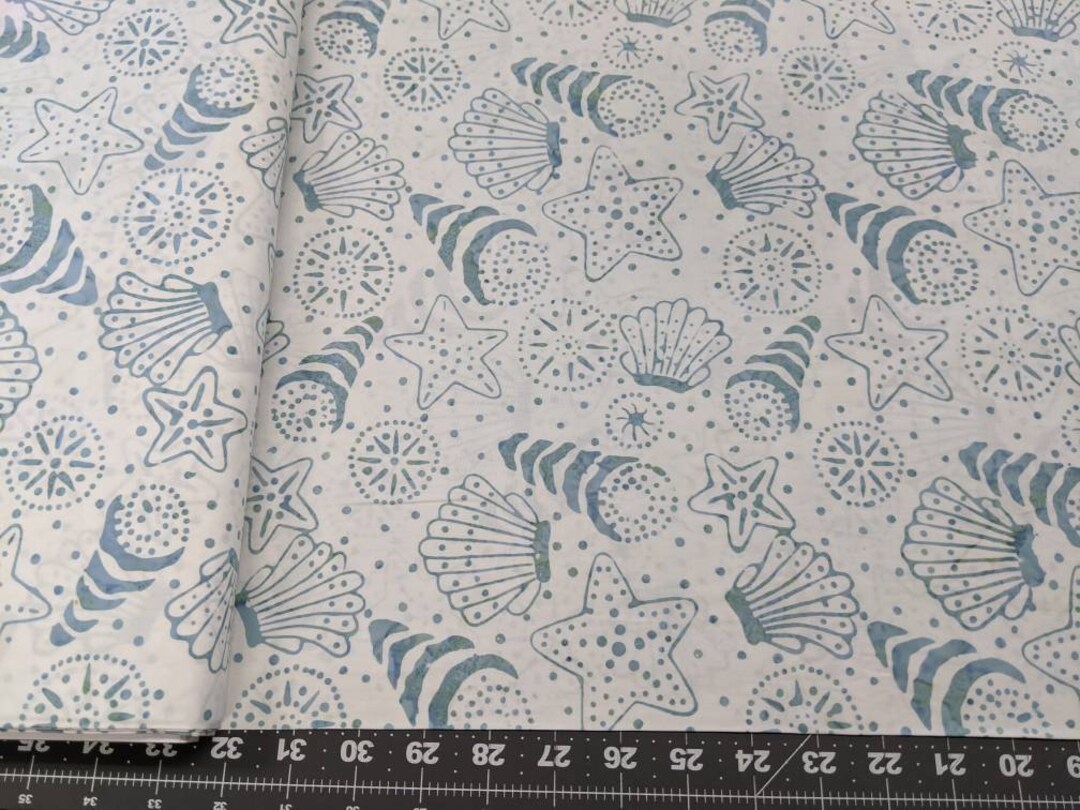 Batik Sea Shells and Starfish Ocean - Blue White B41-02 - High Quality ...