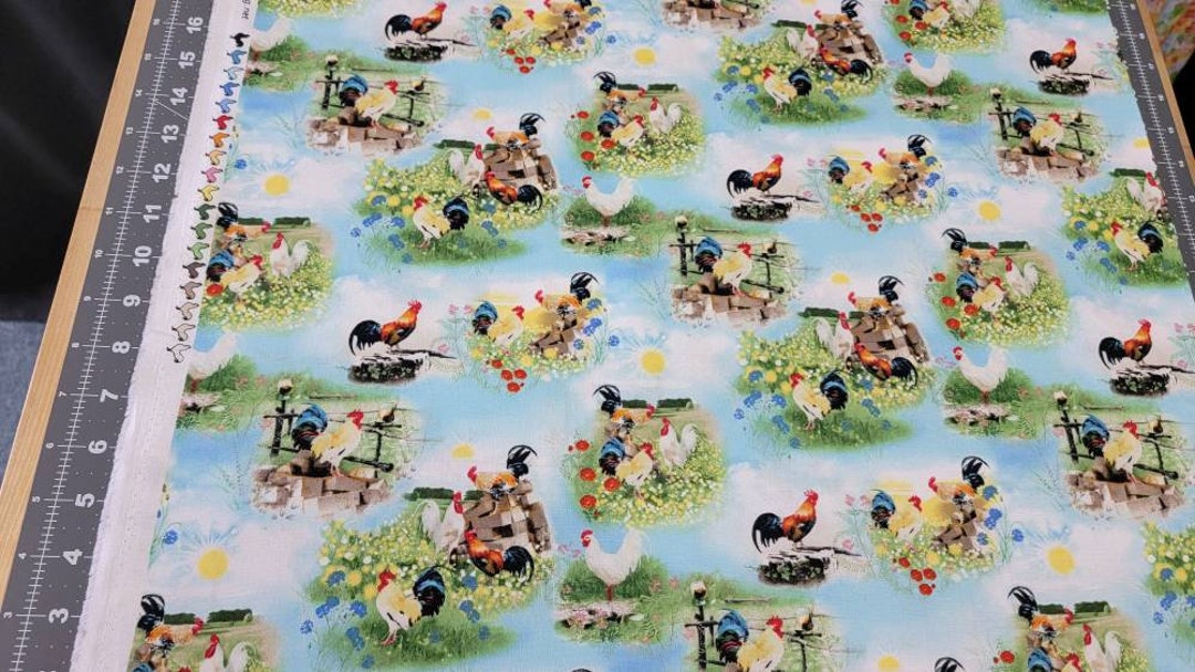 Break of Dawn Roosters Scenic - High Quality Quilting Cotton From the ...