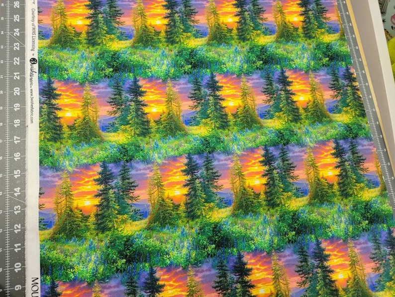 Mountain Sunrise Blocks Sky Trees Digitally Printed - Etsy