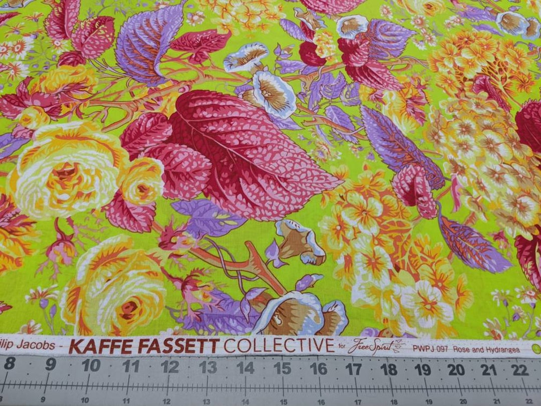 Rose and Hydrangea Citrus by Philip Jacobs Spring 2019 for the Kaffe Fassett Collective By-the ...
