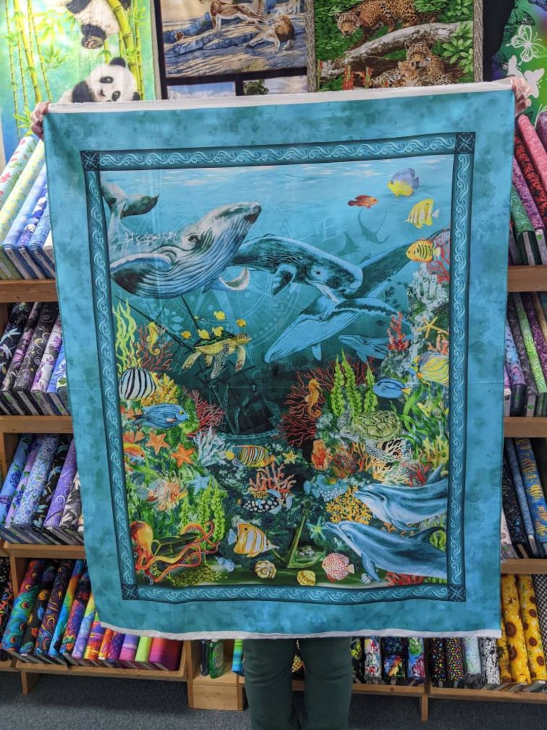 Panel Calypso II by Jason Yenter - Full Yard 36x44 Teal - Ocean Sea ...