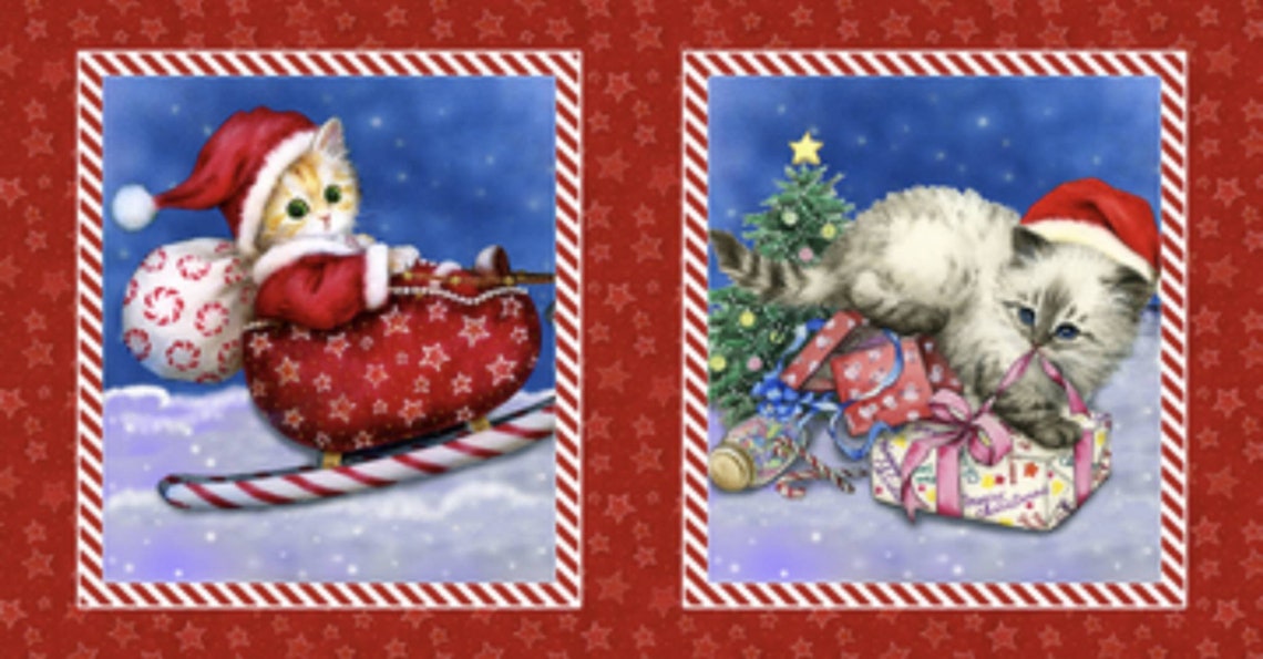 Kitten Christmas Panel - Beautiful Quilt Cotton Panel 24 X 42 - Etsy