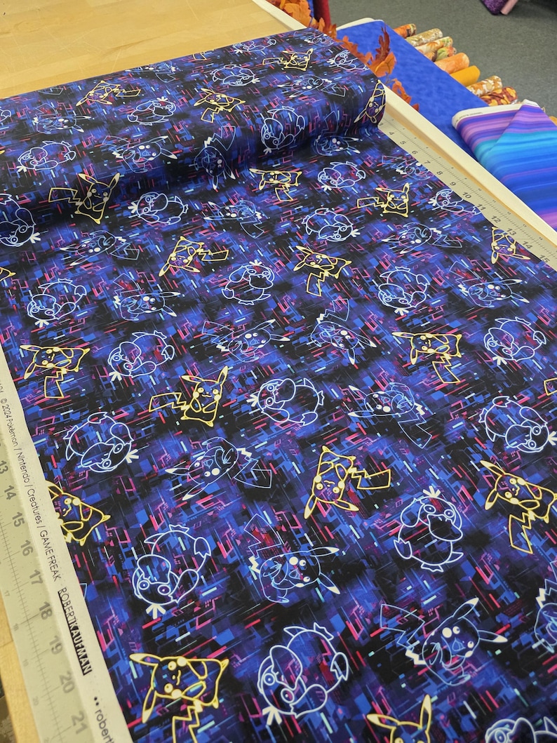 Neon Lights Pokémon Midnight on Blue Background - Beautiful Quilt ...