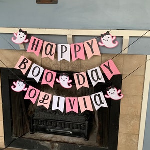 Pink Happy Boo Day Banner - Pink Halloween Decorations Girl - Pink ...