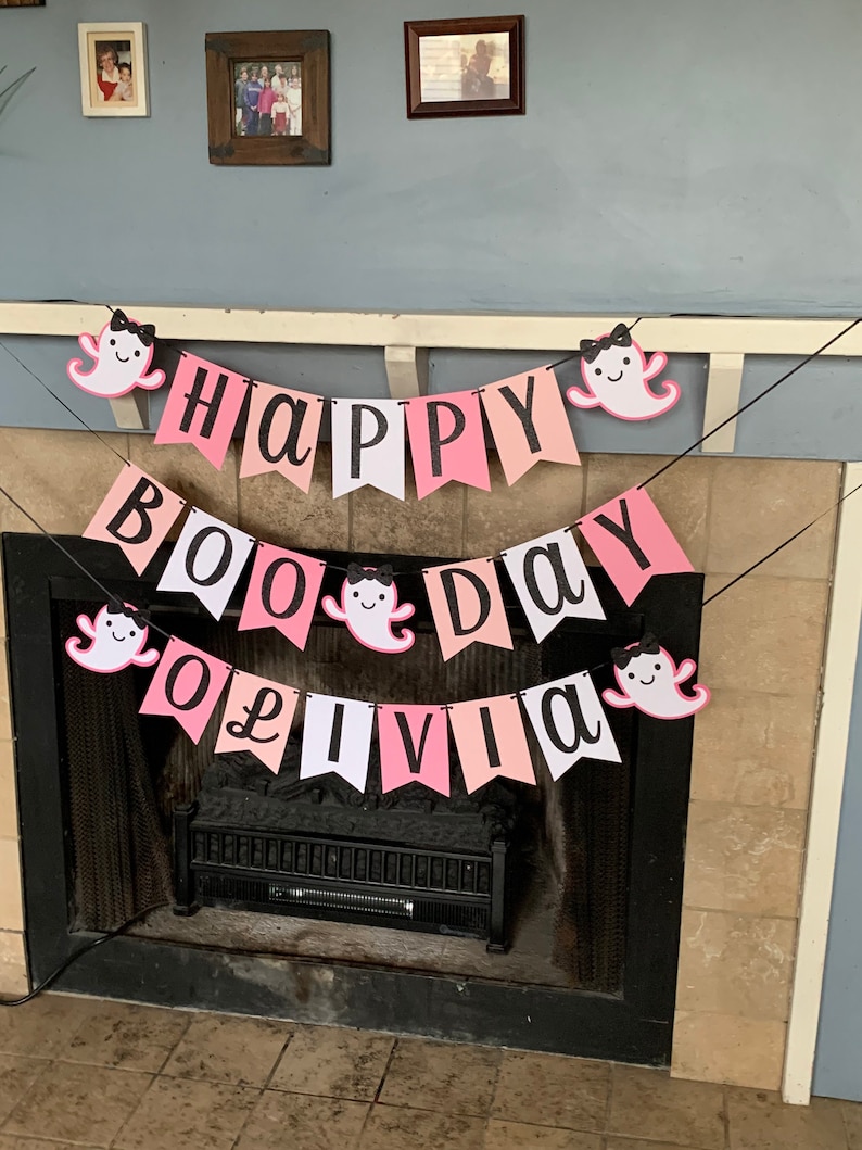 Pink Happy Boo Day Banner Pink Halloween Decorations Girl - Etsy
