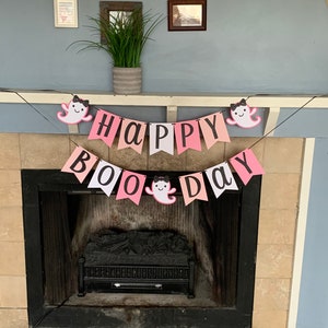 Pink Happy Boo Day Banner, Pink Halloween Decorations Girl, Pink ...