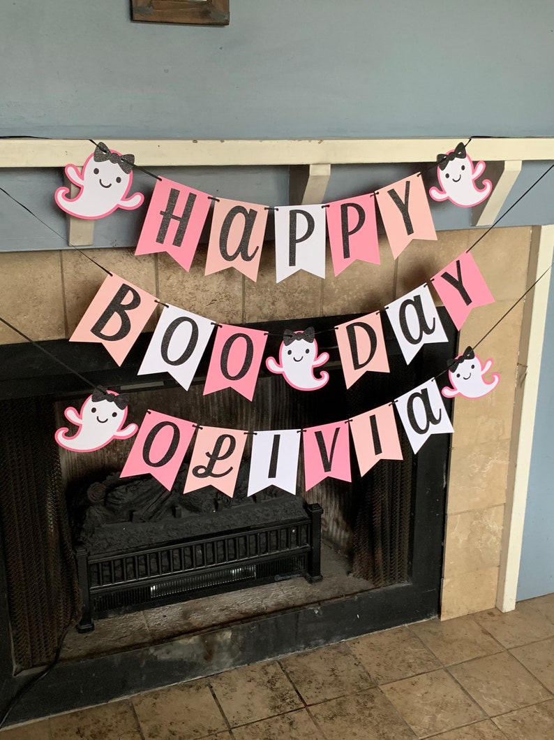 Pink Happy Boo Day Banner Pink Halloween Decorations Girl - Etsy