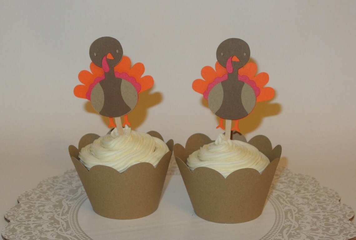Turkey Cupcake Toppers Thanksgiving Decor Fall Decor Etsy