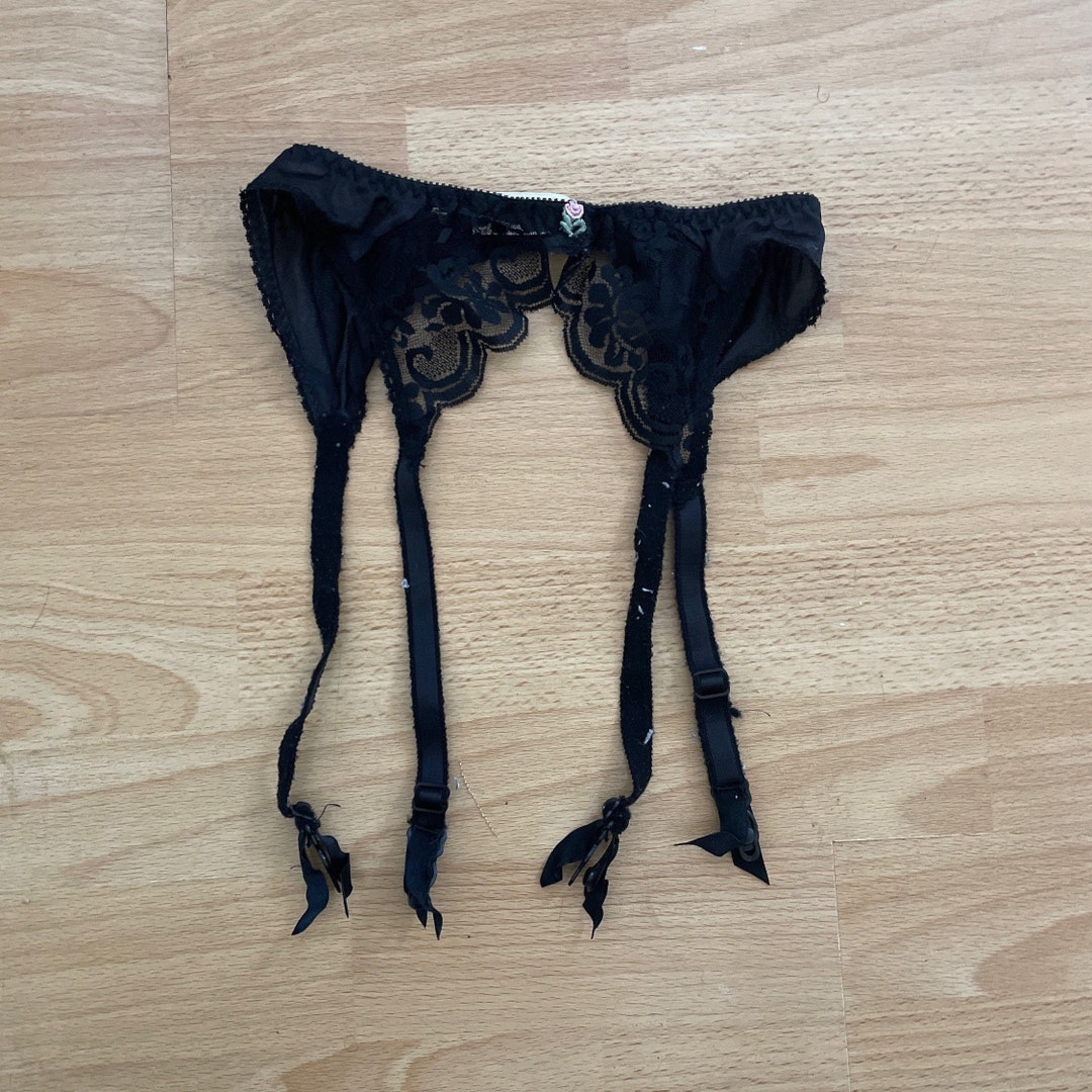 Vintage Victoria's Secret Gold Label Garter Belt Black Floral Decal ...