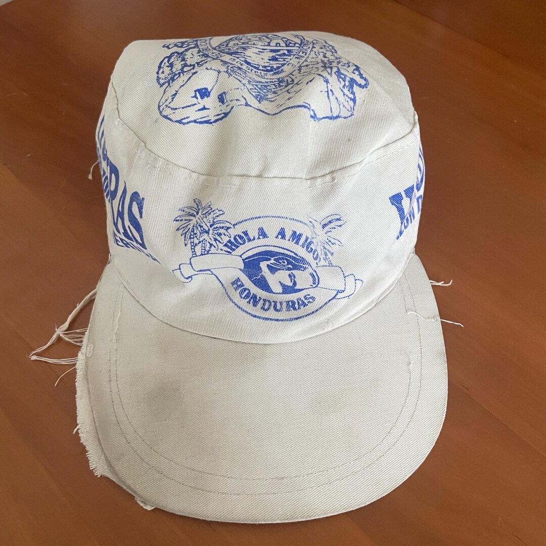 Thrashed Field Cap Honduras Blue Screen Print Distressed White Elastic ...