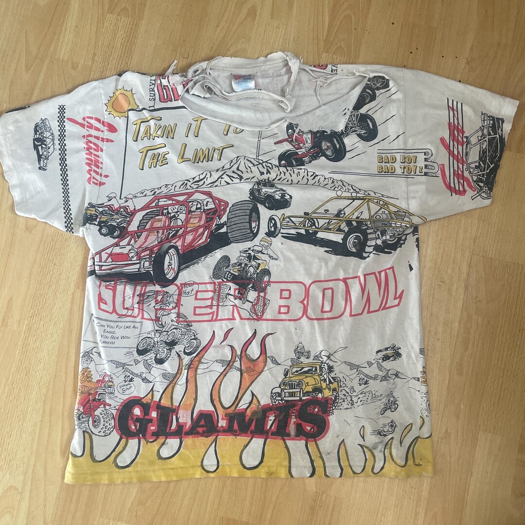 Thrashed 90s Single Stitch T Shirt Glamis All Over Print Flames Cartoon ...