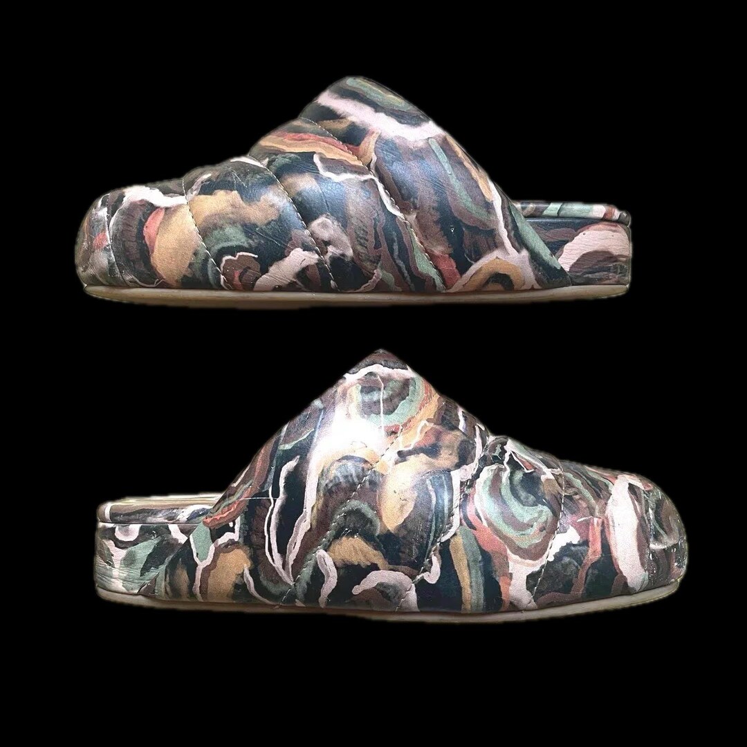 Beklina Ribbed Wedge Fungi Camouflage Camo Colorful Leather Slides ...