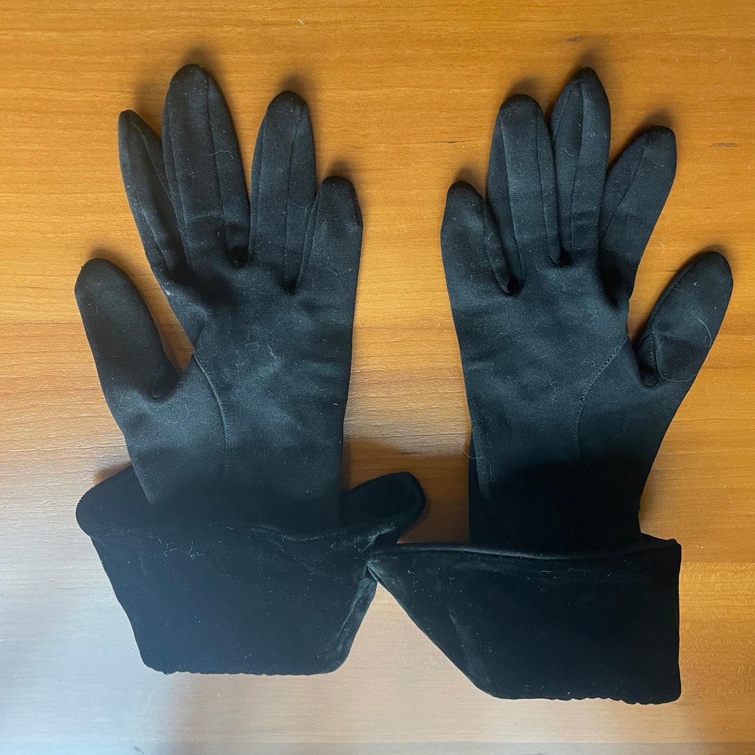 Dawnelle Double Weave Cotton Long Velvet Evening Gloves Black Fold Over ...