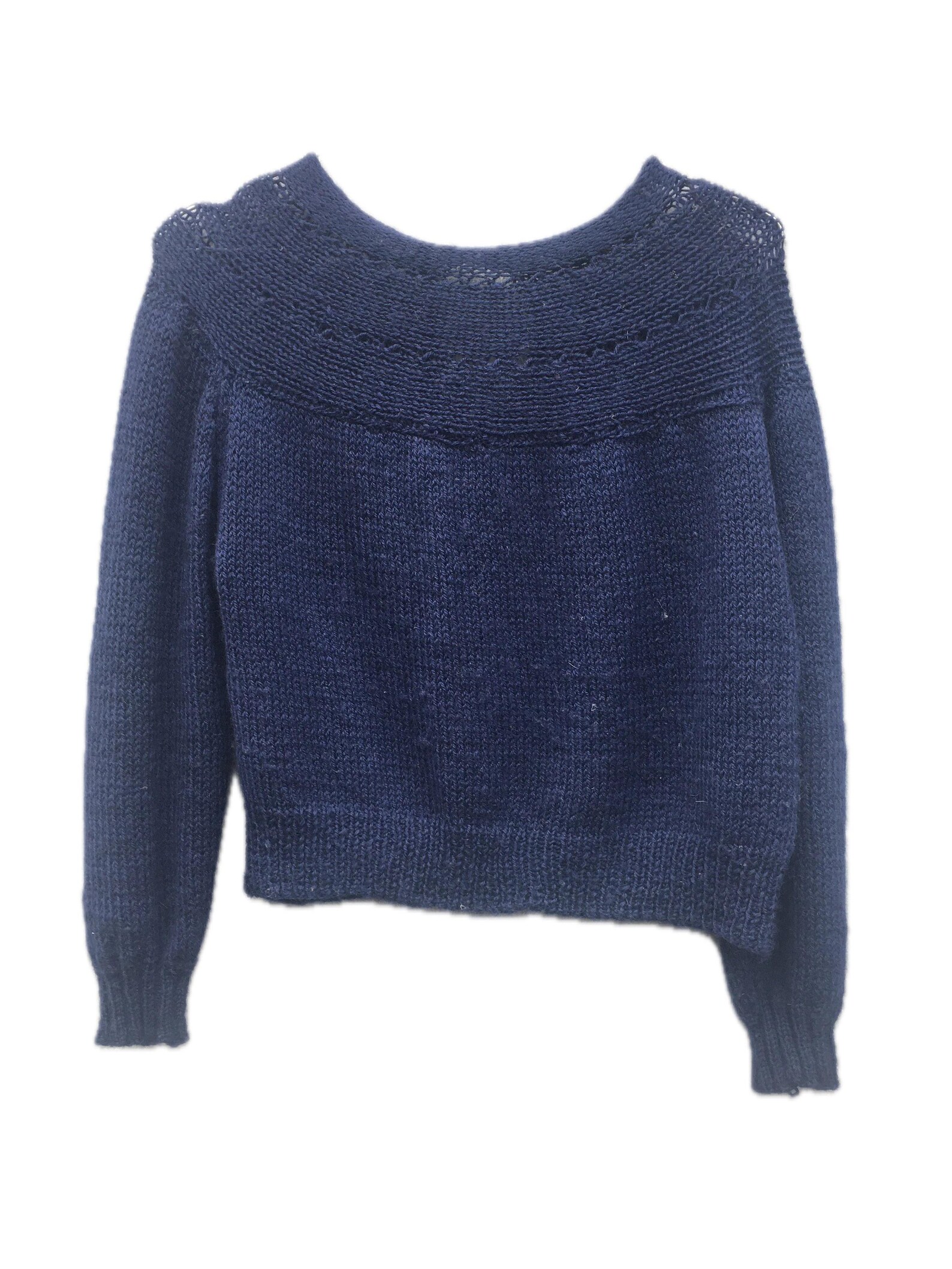 Hand Knit Navy Blue Wool Sweater Button Back High Neck Keyhole Long ...