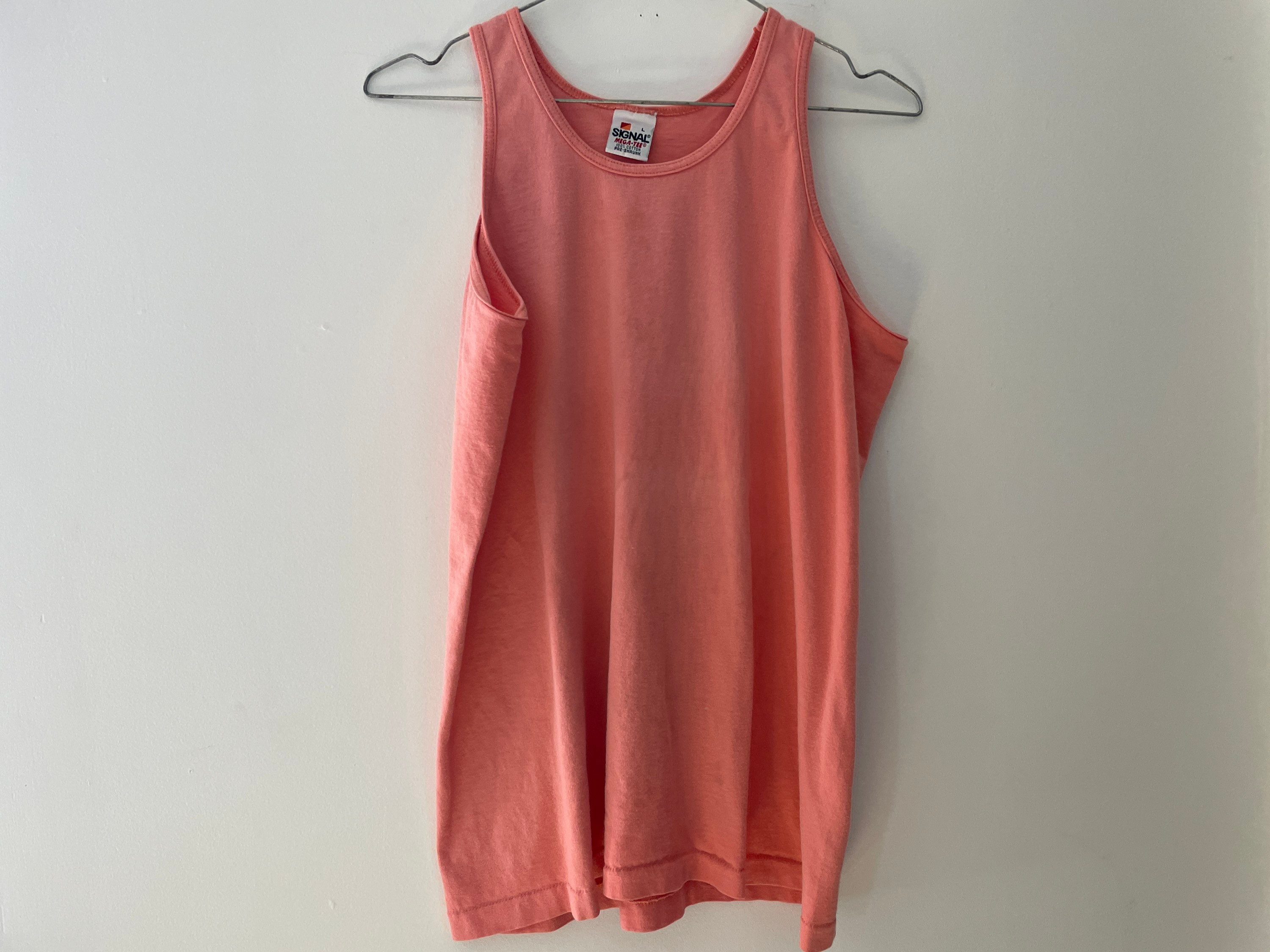 80s Vintage Single Needle Stitching 100% Cotton Tank Top Neon Pink ...