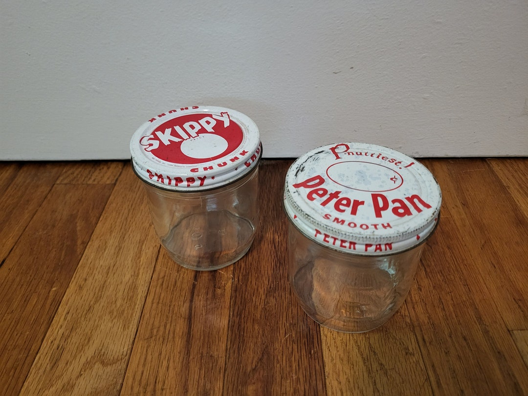 Two Vintage Glass Peanut Butter Jars 50s Skippy Peter Pan Measuring Cup ...