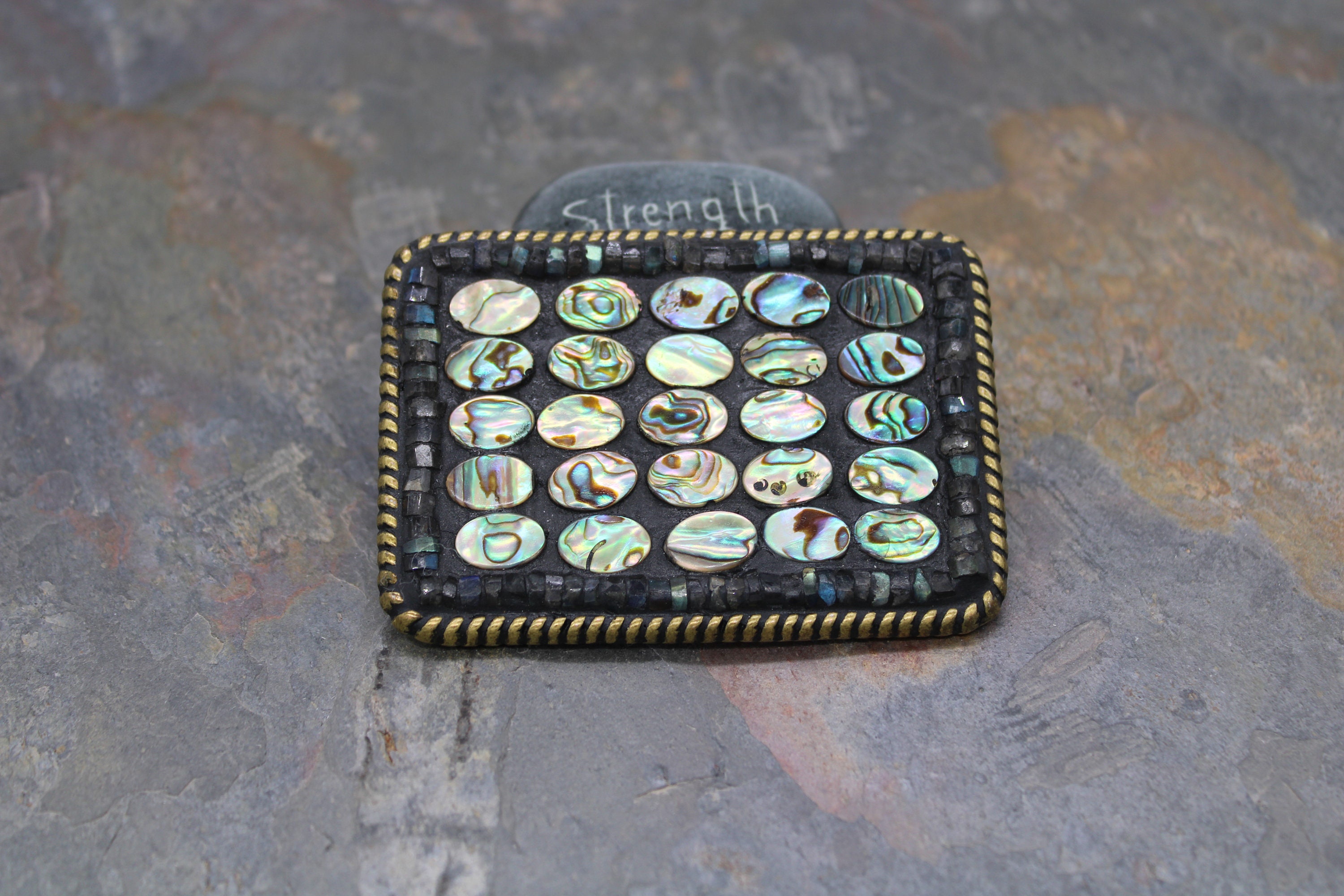 Green Belt Buckle, Abalone and Labradorite Bead Mosaic Belt Buckle ...