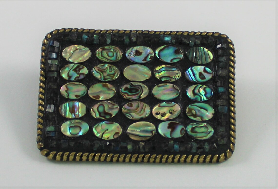 Green Belt Buckle, Abalone and Labradorite Bead Mosaic Belt Buckle ...