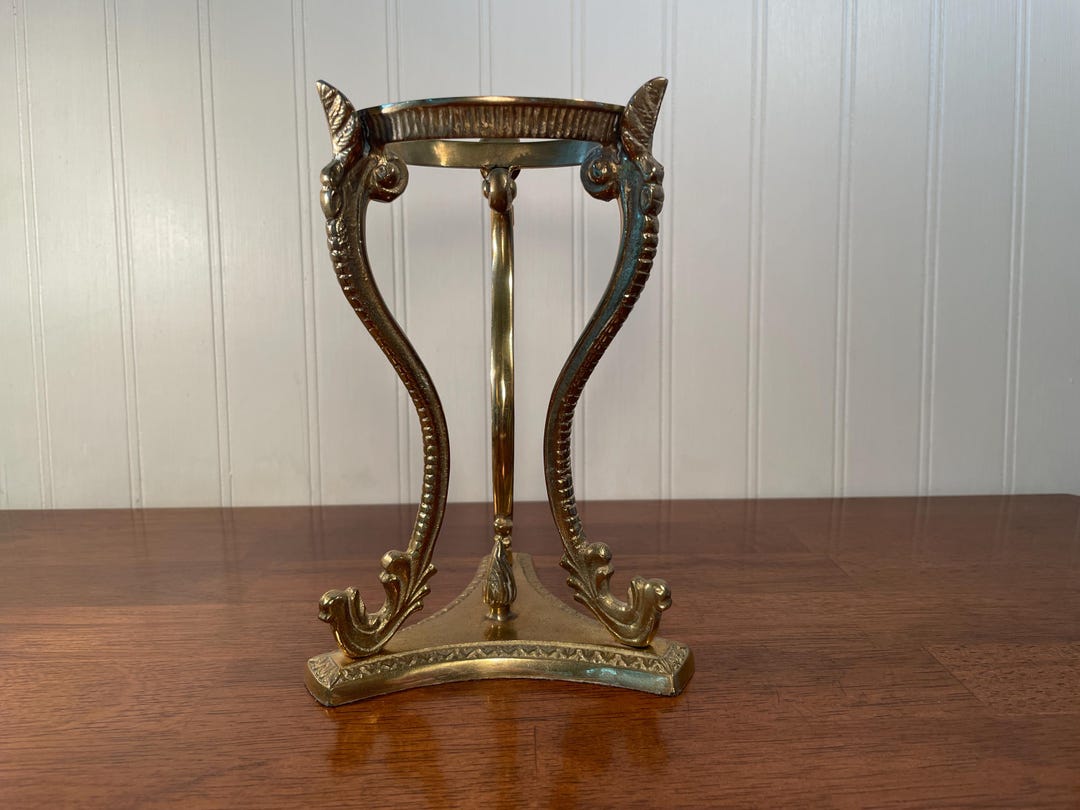 Vintage Solid Brass Sphere Orb Display Stand, 7.5h Crystal Ball Holder ...