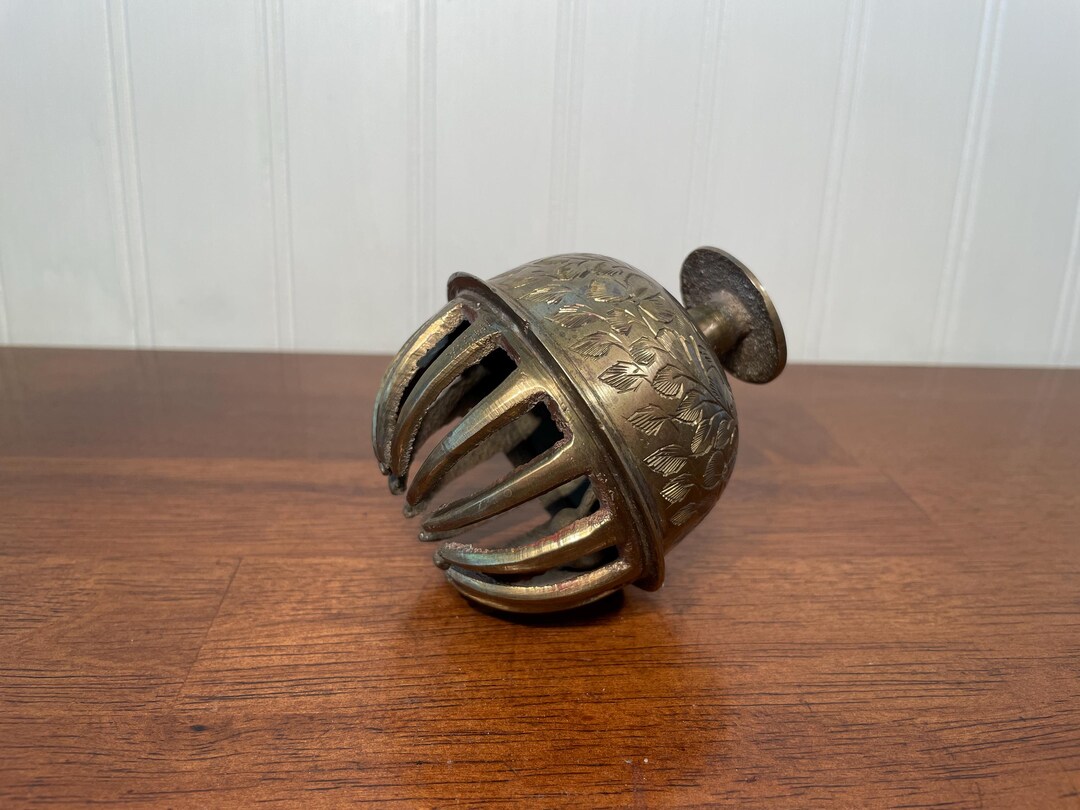 Vintage Etched Brass Claw Bell, 3.25" Bronze Metal Ringer, Round Floral ...