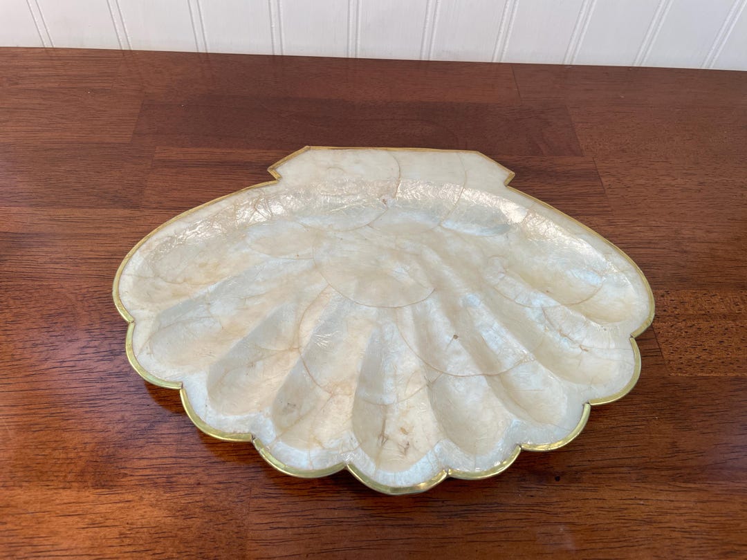 Vintage Capiz Shell Serving Plate, 10" Scalloped Mother of Pearl Tray ...