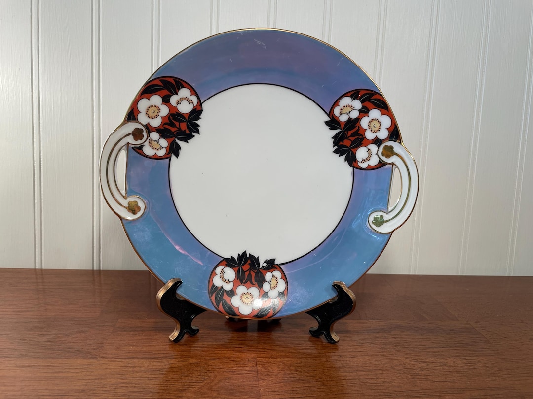 Art Deco Noritake Blue Lusterware Plate, 7.75" Japanese Floral Dish ...