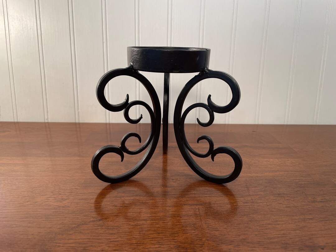 Black Swirl Metal Sphere Holder, Scrollwork Design Pedestal, 5h Dark ...