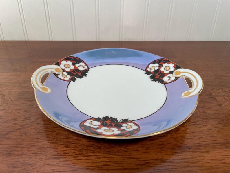 Art Deco Noritake Blue Lusterware Plate, 7.75" Japanese Floral Dish ...