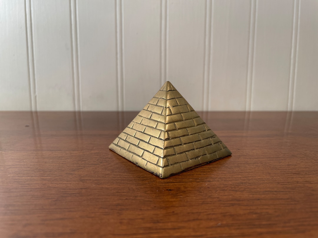 Brass Pyramid Paperweight, Etched Bronze Paper Holder 2"h Embossed ...