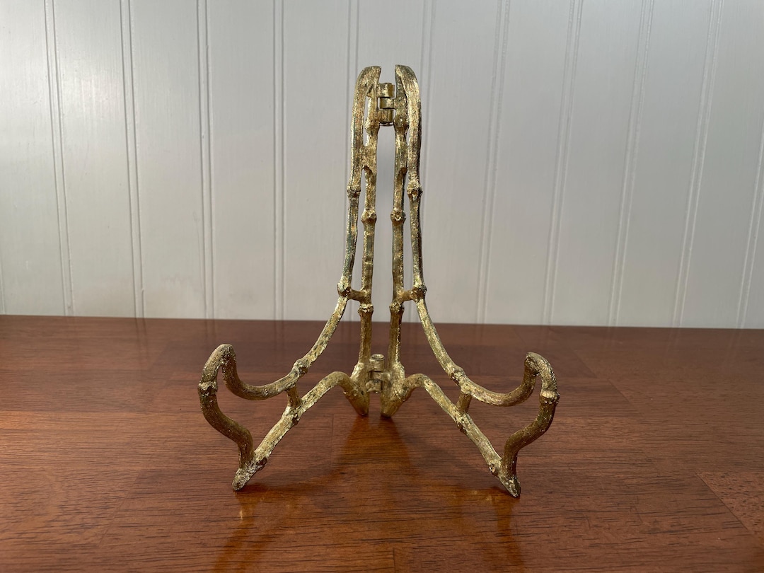 Vintage Faux Bamboo Gold Gilt Display Stand, 6.75" Textured Brass-tone ...