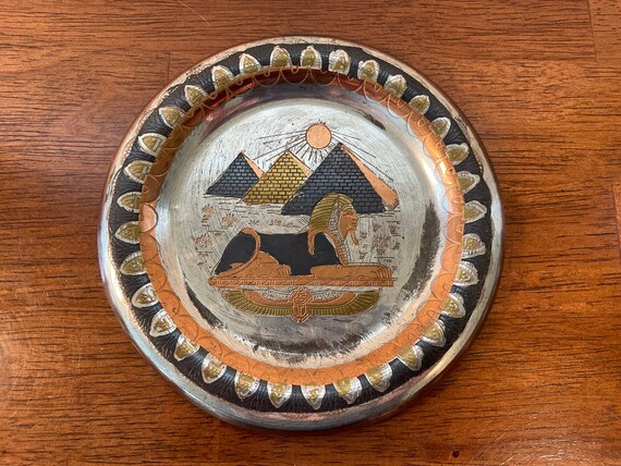 Egyptian Etched Metal Sphinx Pyramids Plate 5.5 Round | Etsy