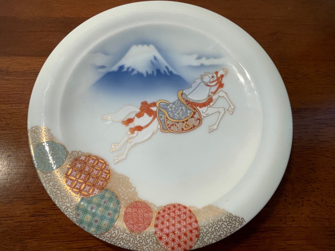 Japanese Fukagawa Horse Plate Arita Porcelain Japan Mt. Fuji - Etsy