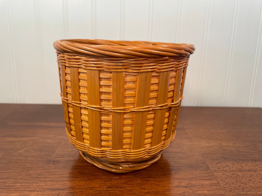 Split Bamboo Wicker Rattan Planter, 4.5h Indoor Plant Holder, Vintage ...