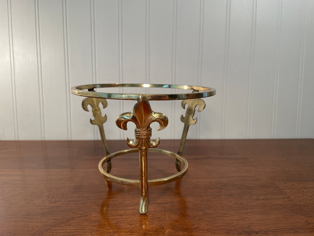 Vintage Brass Sphere Orb Display Stand 4.5h Fleur De Lis Motif, Crystal ...