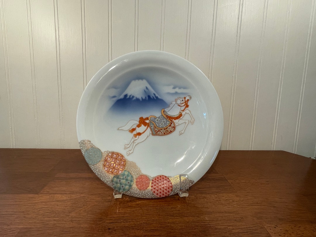 Japanese Fukagawa Horse Plate, Arita Porcelain Japan, Mt. Fuji Mountain ...
