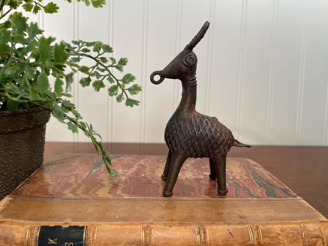 Mini Bronze Goat Ibex Sculpture, 4.25"h Dark Brass Animal Figure ...
