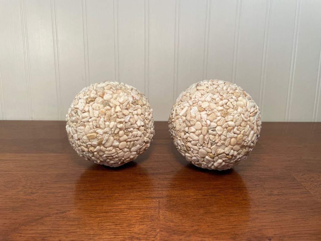 Pier 1 Polished Seashell Spheres, Two 4 Crushed Shell Decor Balls ...