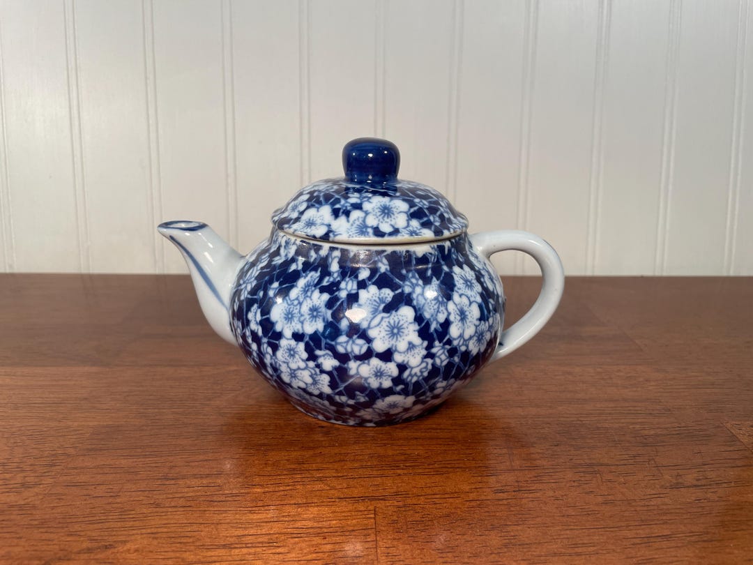 Cobalt Blue White Calico Teapot, 4h Ceramic Pottery Floral Dish, Chintz ...