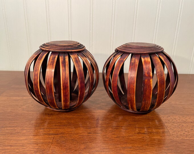 Bamboo Rattan Wood Decor Balls, Set of 2 Dark Brown Wicker Orbs, 4 ...