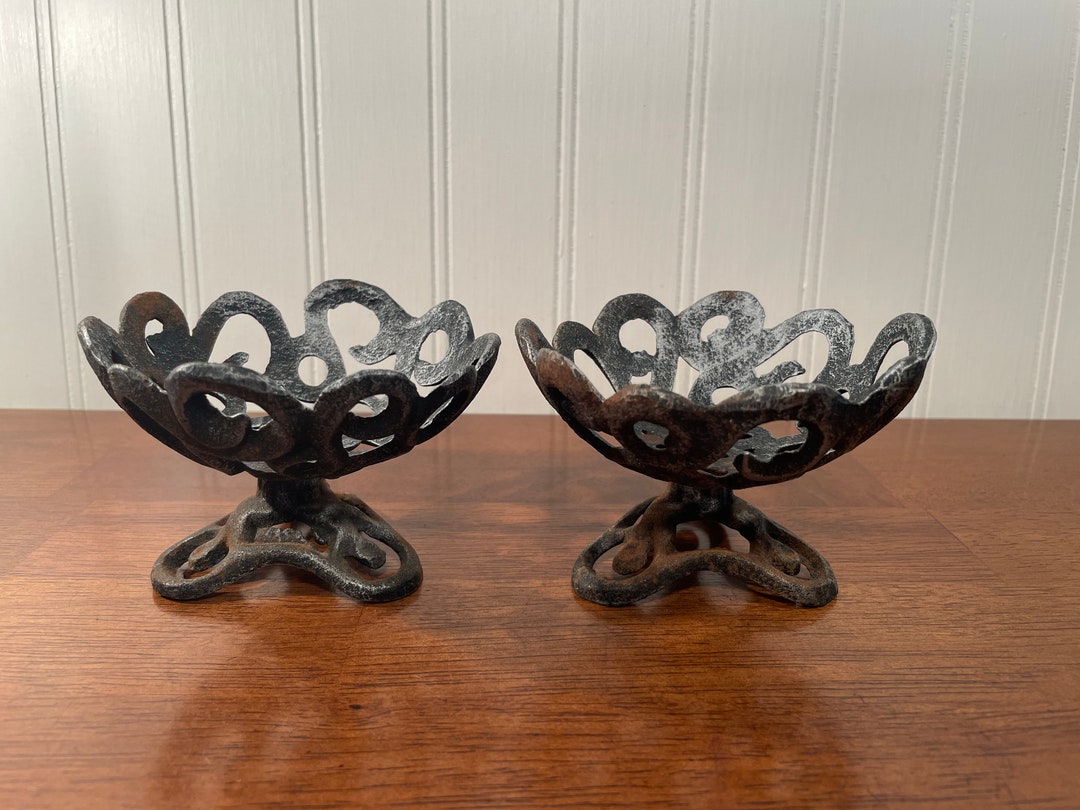 Vintage Cast Iron Scrollwork Candle Holder, 4w Rustic Pillar Display ...