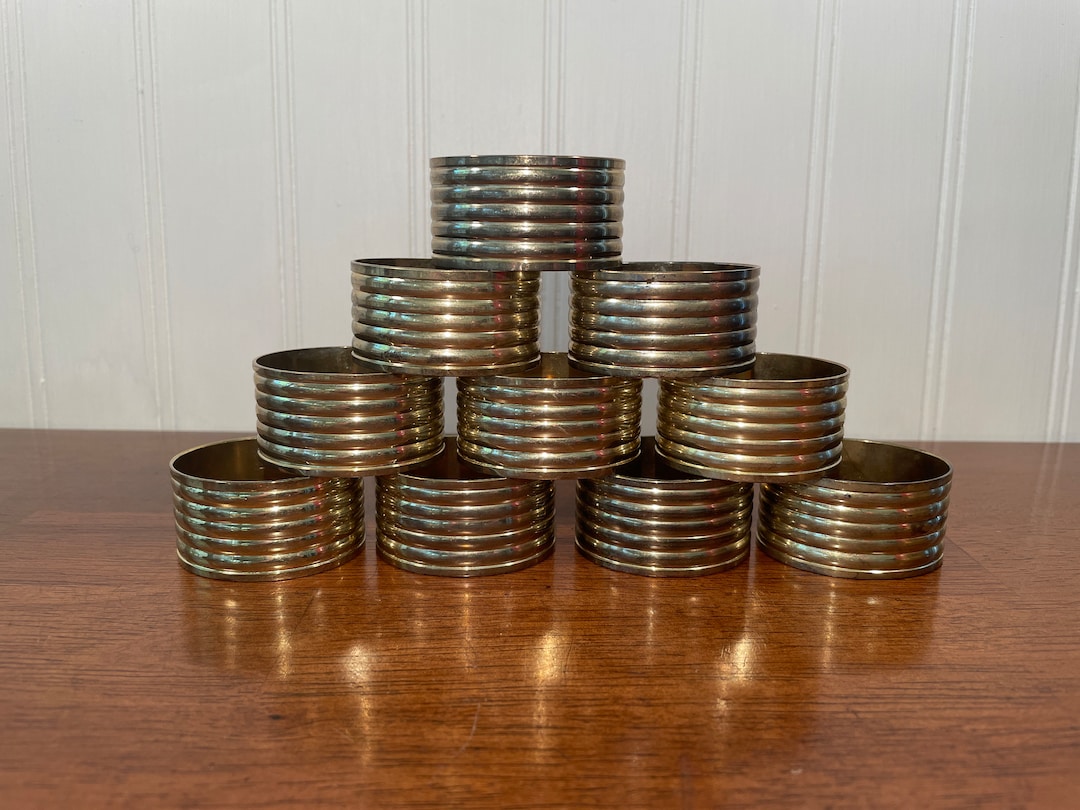 10 Audrey Oval Ribbed Brass Napkin Rings, 1.75l Bronze Metal Holders ...