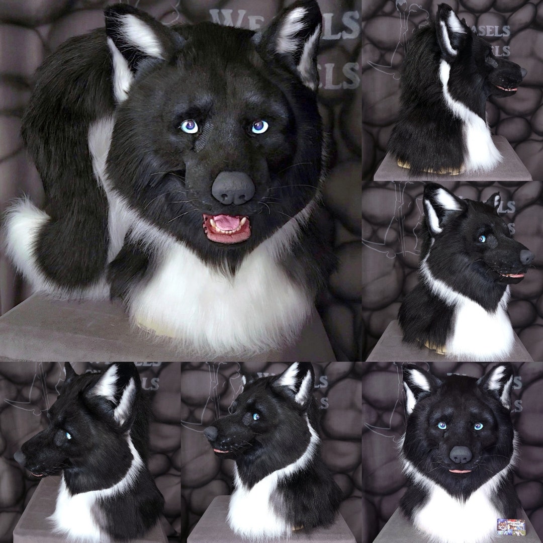 READY to SHIP Black Wolf Moving Jaw Fursuit Head Partial Premade Furry ...