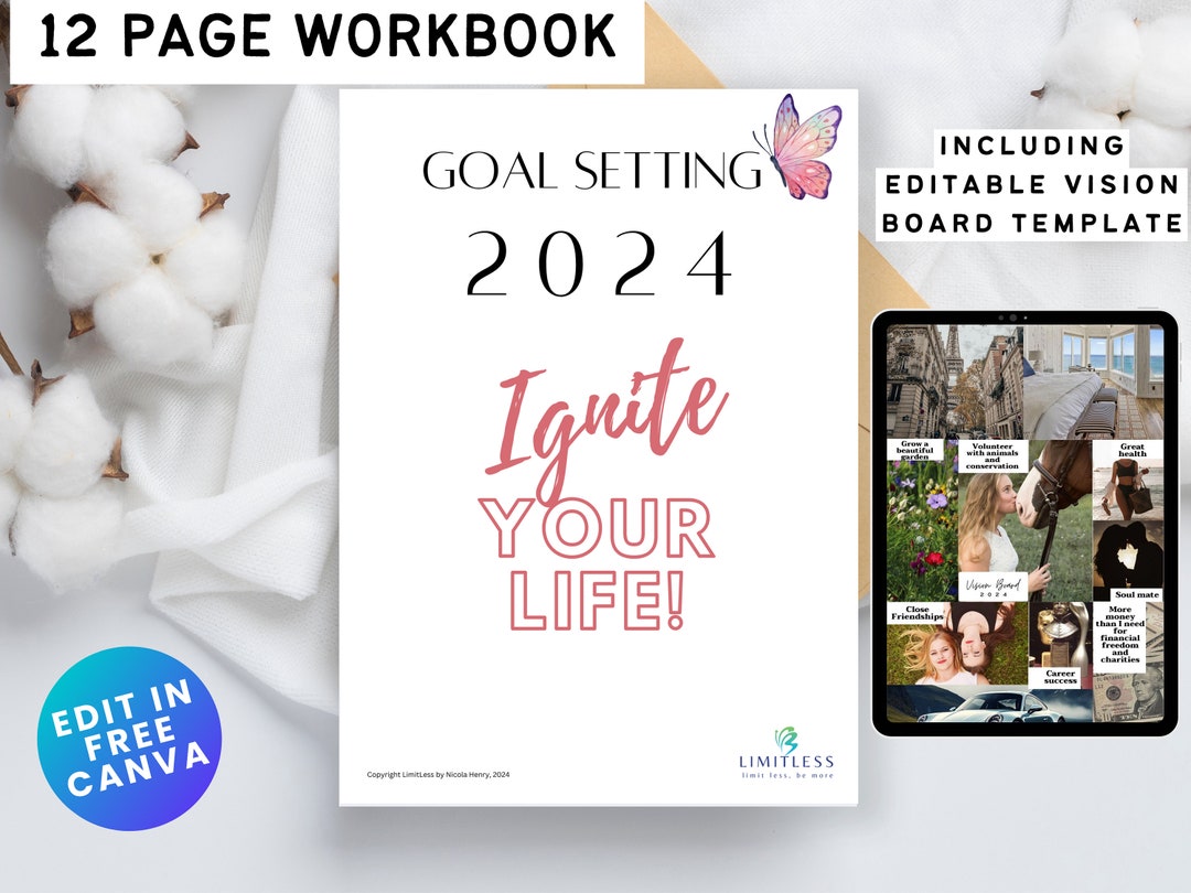 2024 Goal Setting Downloadable Printable Workbook Journal With Editable ...